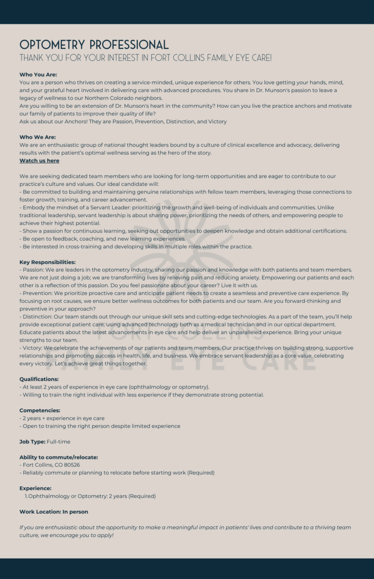 Optometrist Job Description - Fort Collins Family Eye Care